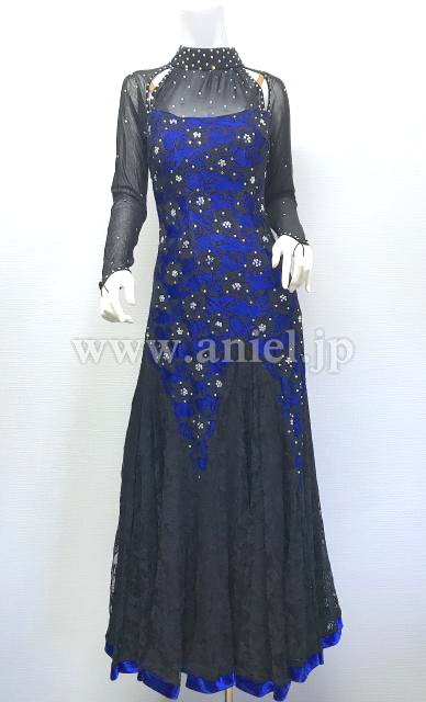 社交ダンスドレス・衣装のドレスネットアニエル / M6448・青&黒※試着不可